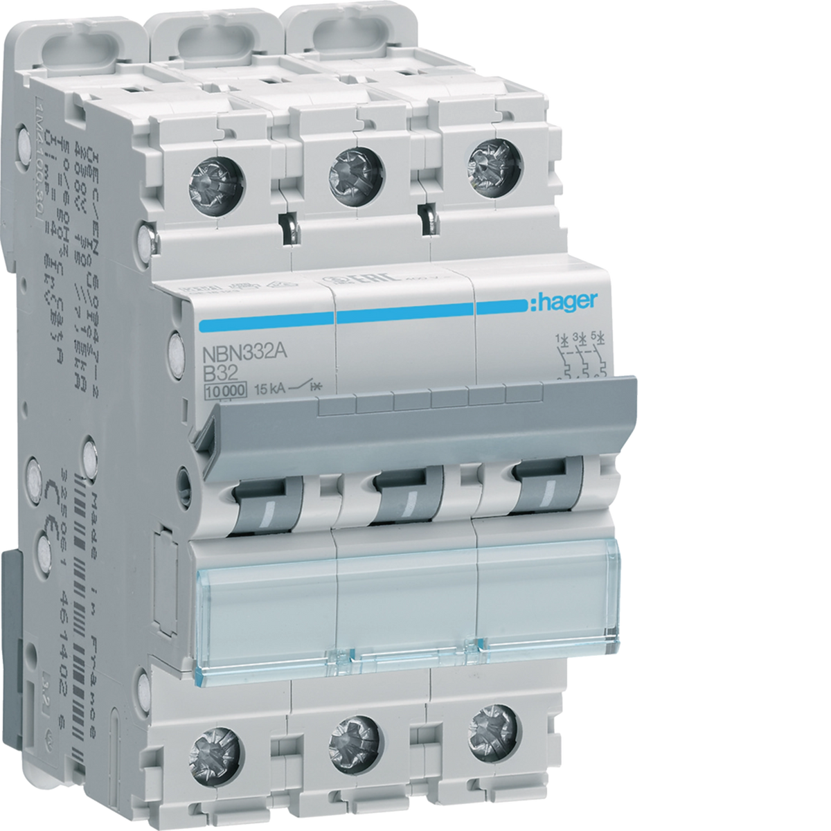 Hager NBN332A 32A Triple Pole 10kA B Curve MCB — Bonus Superstore