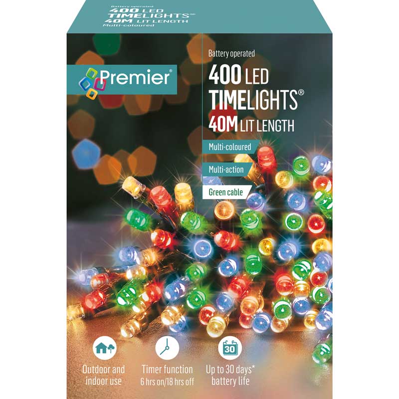 Premier LB131955M 400 LED Time Lights Battery Operated - Multi Coloure ...